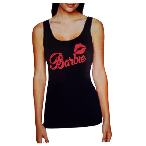 Fashion Junky | Tops | Barbie With Sexy Lips Fitted Spandex Black Tank ...
